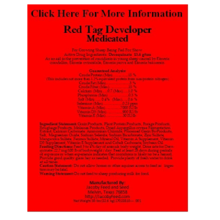 Jacoby Red Tag Sheep And Goat Developer - Johnson Feed Company